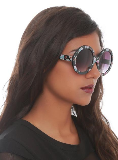 Sugar Skull Oversized Round Sunglasses Hot Topic