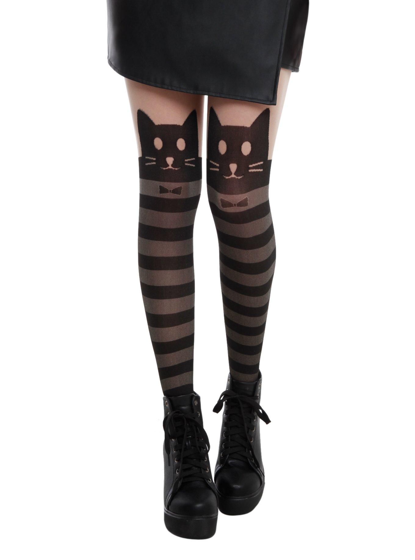 LOVEsick Kitty Stripe Faux Thigh High Tights | Hot Topic