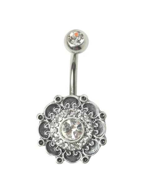 14G Steel CZ Filigree Border Navel Barbell | Hot Topic