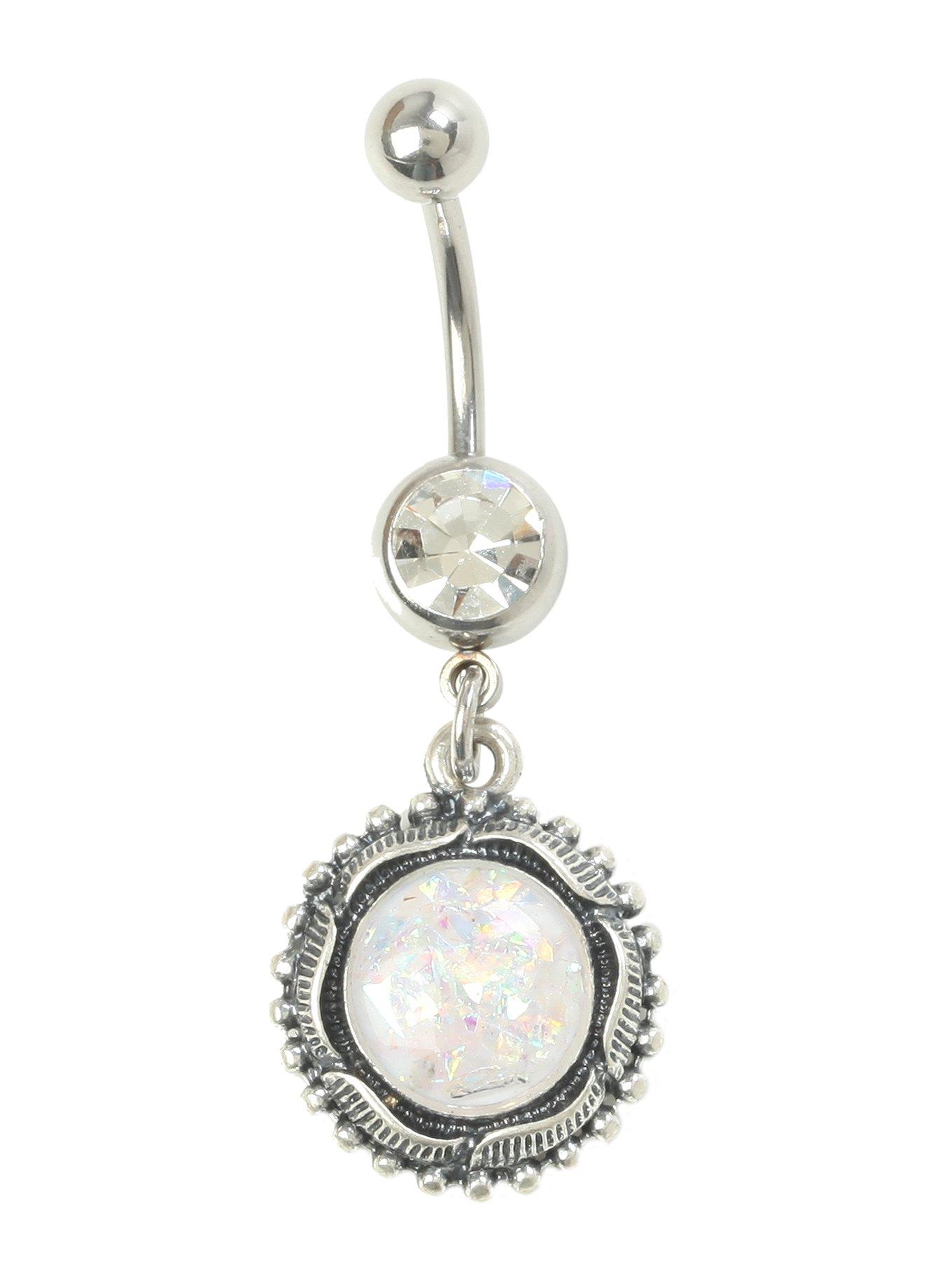 14G Steel Opal Filigree Navel Barbell | Hot Topic