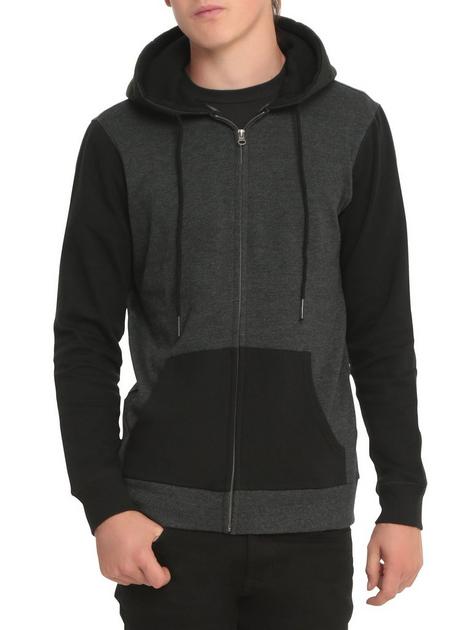 RUDE Black & Grey Color Block Zip Hoodie | Hot Topic
