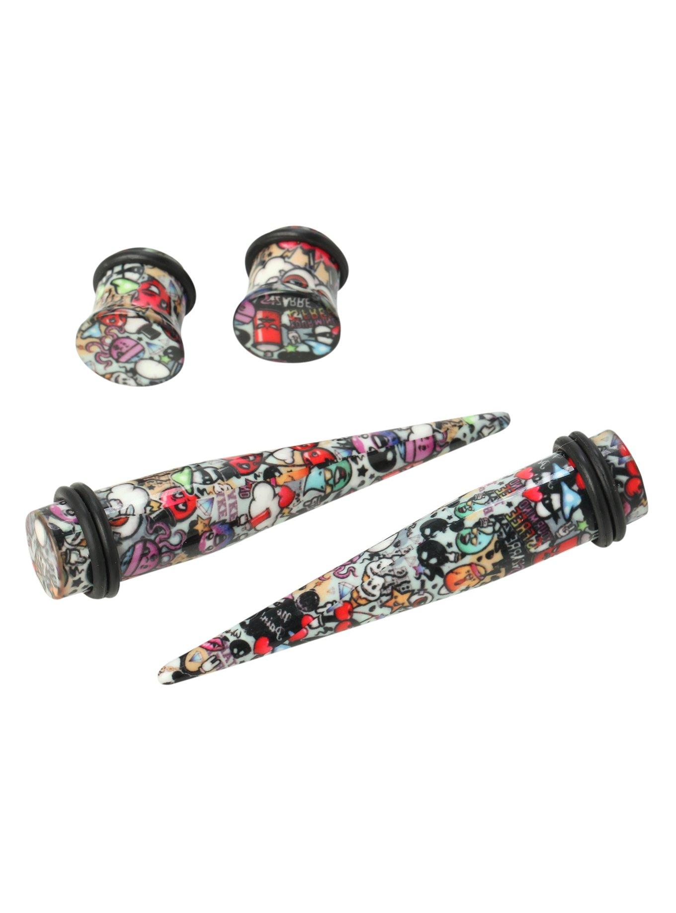 Acrylic Graffiti Cartoon Taper And Plug 4 Pack | Hot Topic