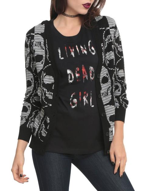 Black & White Stripe Skull Button Cardigan | Hot Topic