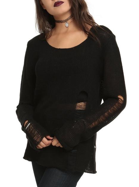 Royal Bones By Tripp Black Ripped Sweater | Hot Topic
