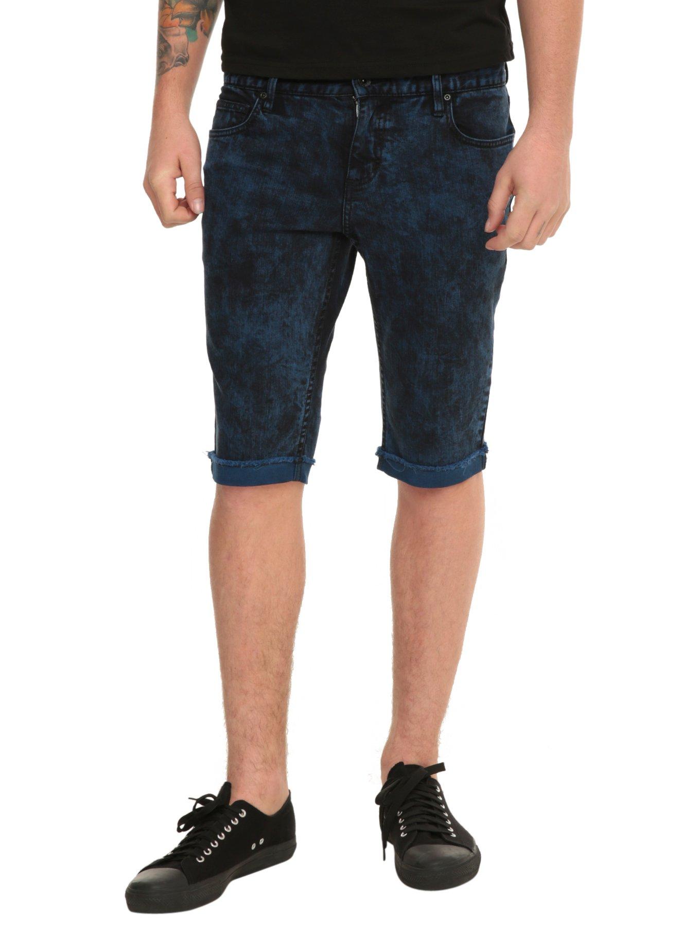 RUDE Blue Acid Wash Skinny Shorts | Hot Topic