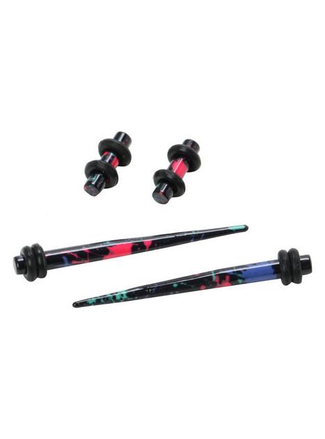 Acrylic Black Neon Splatter Micro Taper And Plug 4 Pack | Hot Topic