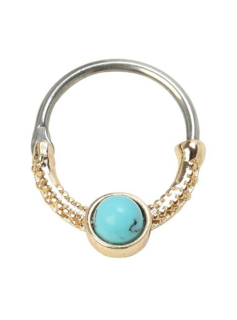 16G Steel Turquoise Stone Septum Ring | Hot Topic