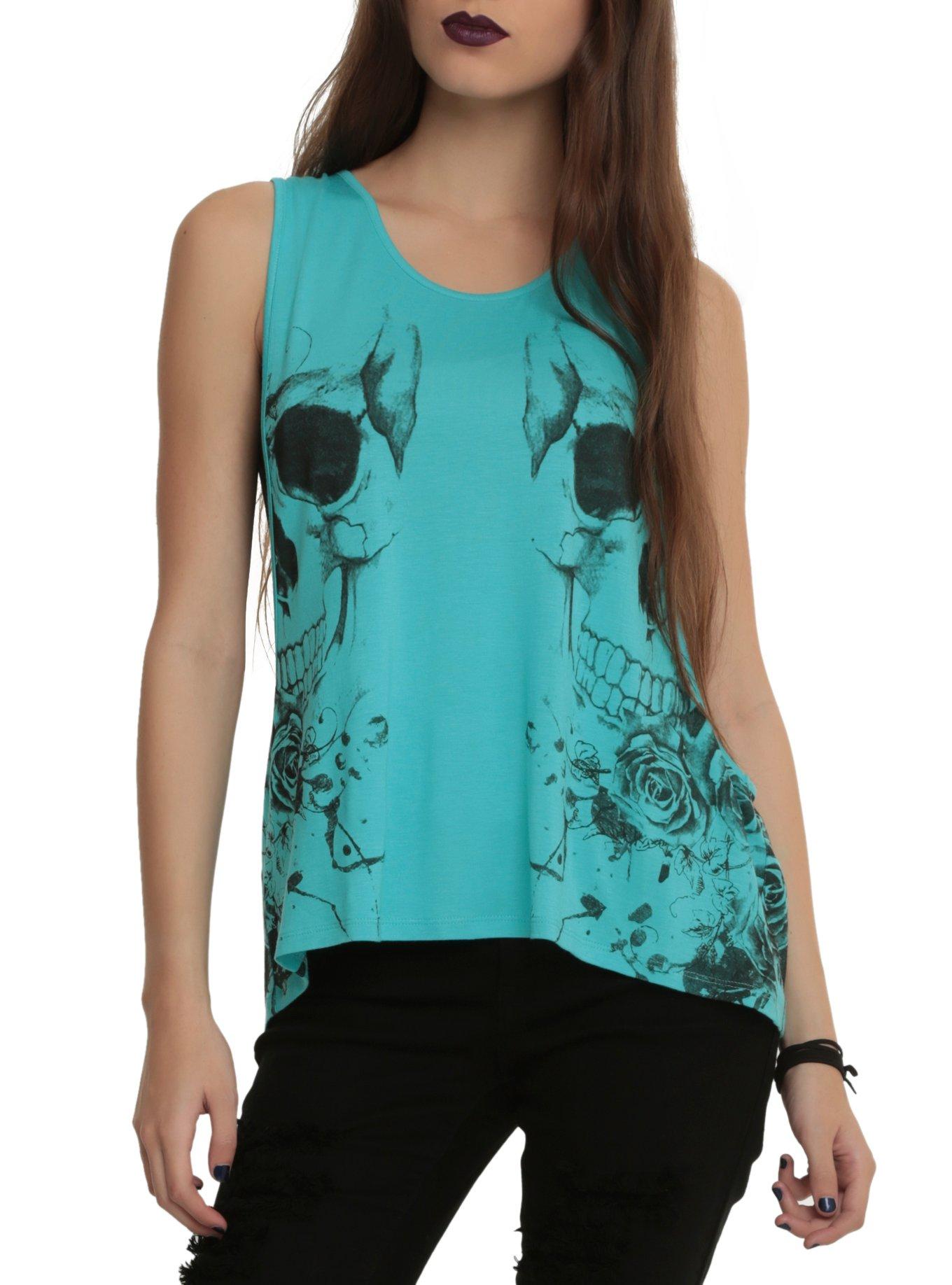 Turquoise Mirror Skull Girls Tank Top | Hot Topic