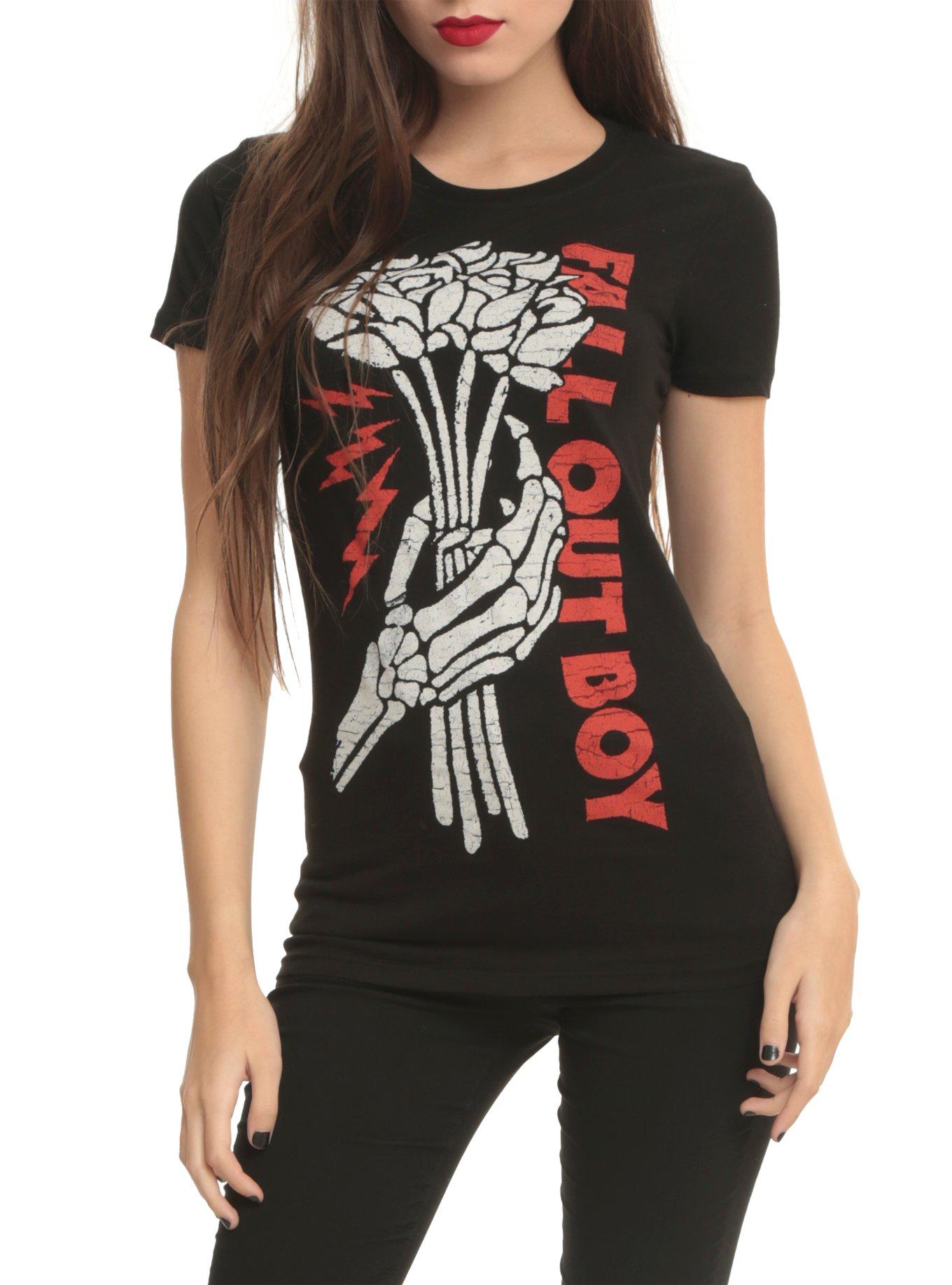 Fall Out Boy Skeleton Hand Roses Girls T-Shirt | Hot Topic
