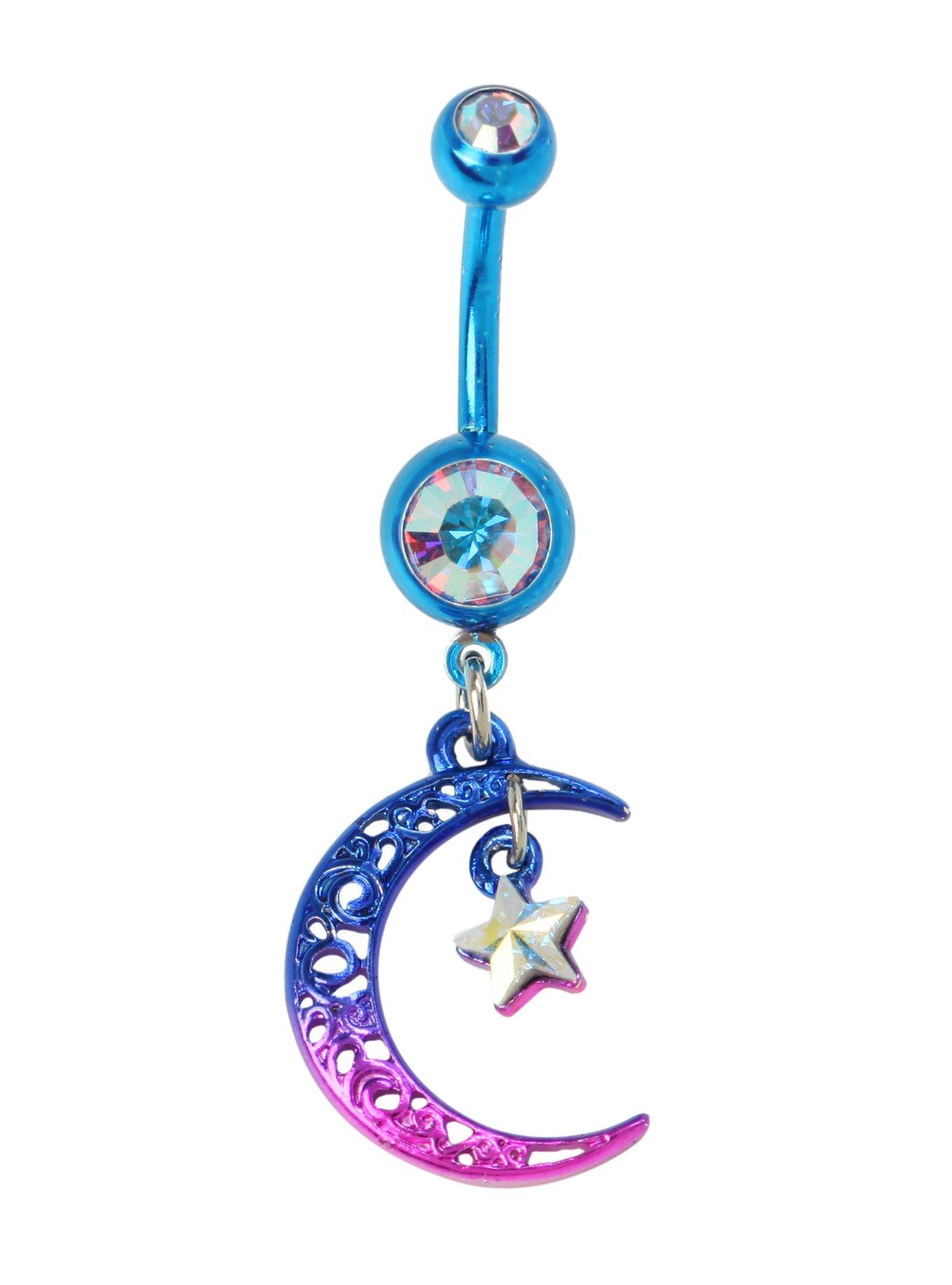 14G Steel Purple & Blue Ombre Moon Navel Barbell | Hot Topic
