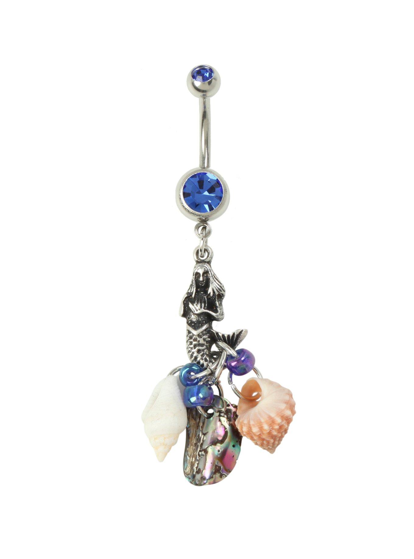 14G Steel Mermaid Charms Dangle Navel Barbell | Hot Topic