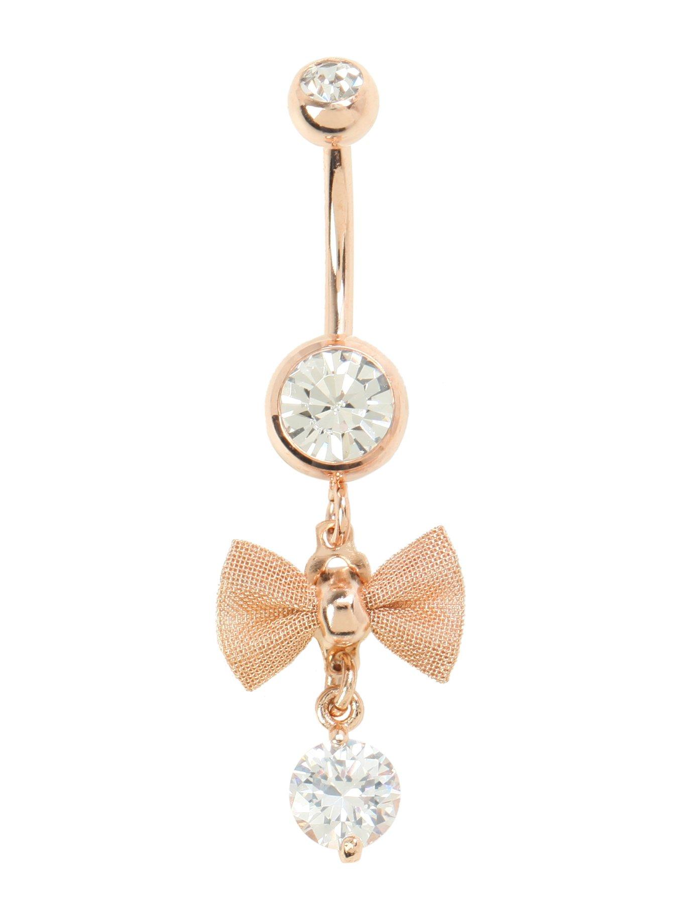 14G Steel Rose Gold Bling Mesh Bow Navel Barbell | Hot Topic
