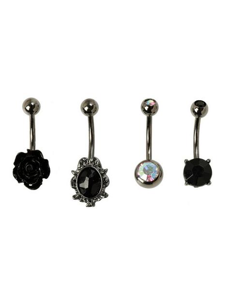 Steel Black Rose Filigree Navel Barbell 4 Pack | Hot Topic
