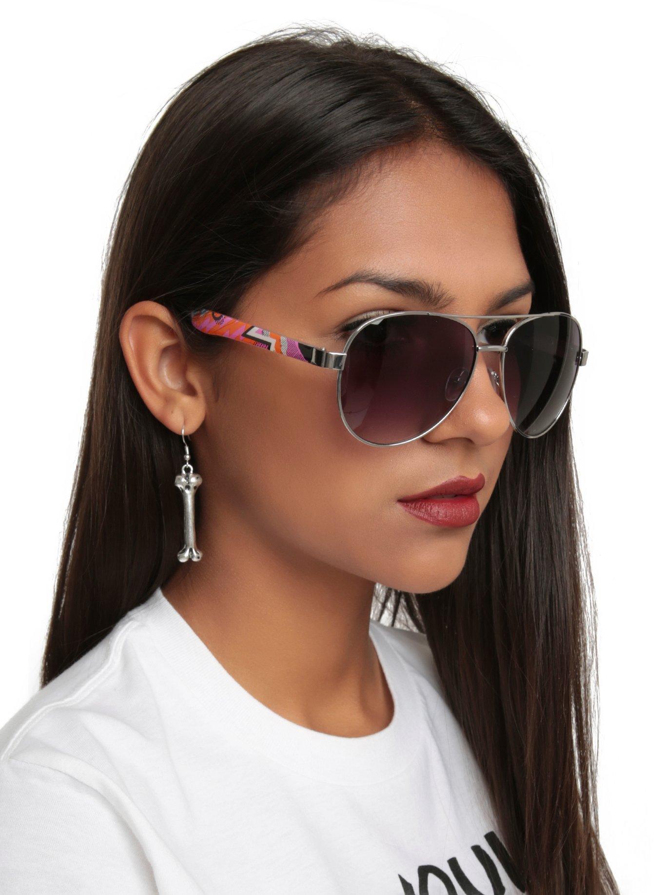 Neon Geo Aviator Sunglasses Hot Topic