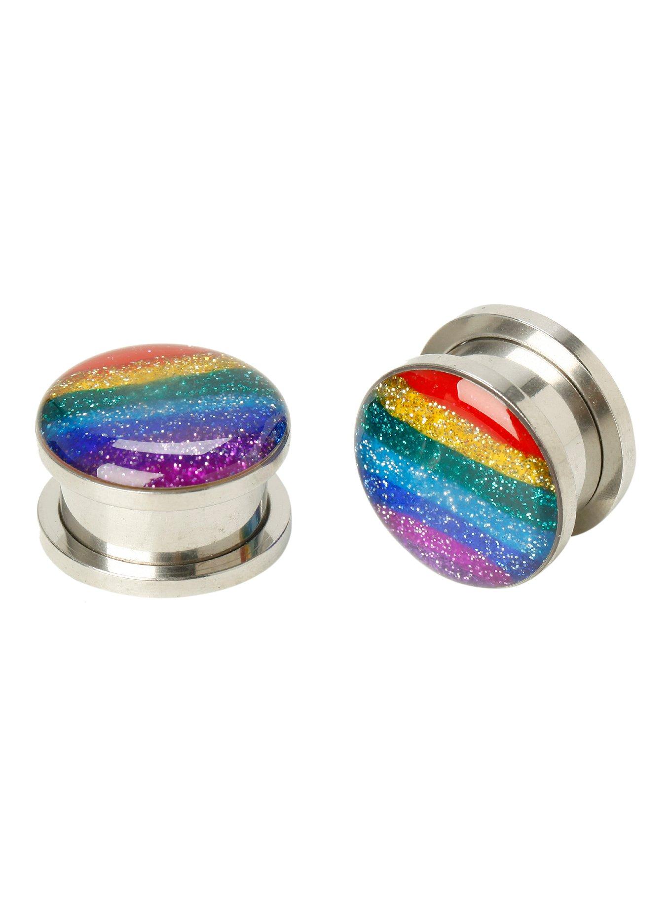 Steel Rainbow Glitter Spool Plug 2 Pack | Hot Topic