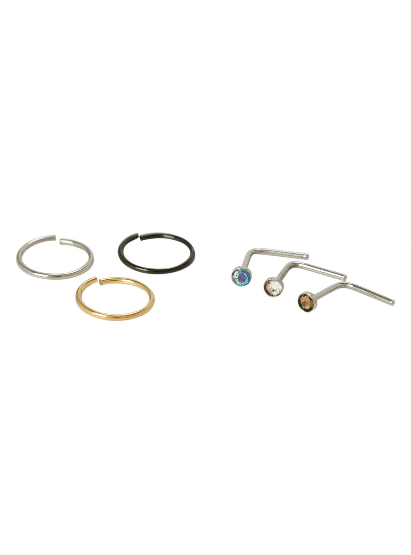Steel Gold Black Silver L-Shape Nose Bone Hoop 6 Pack | Hot Topic