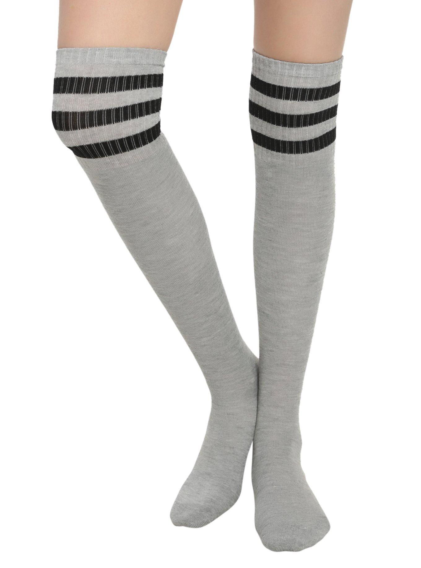 Grey And Black Striped Over The Knee Socks Hot Topic