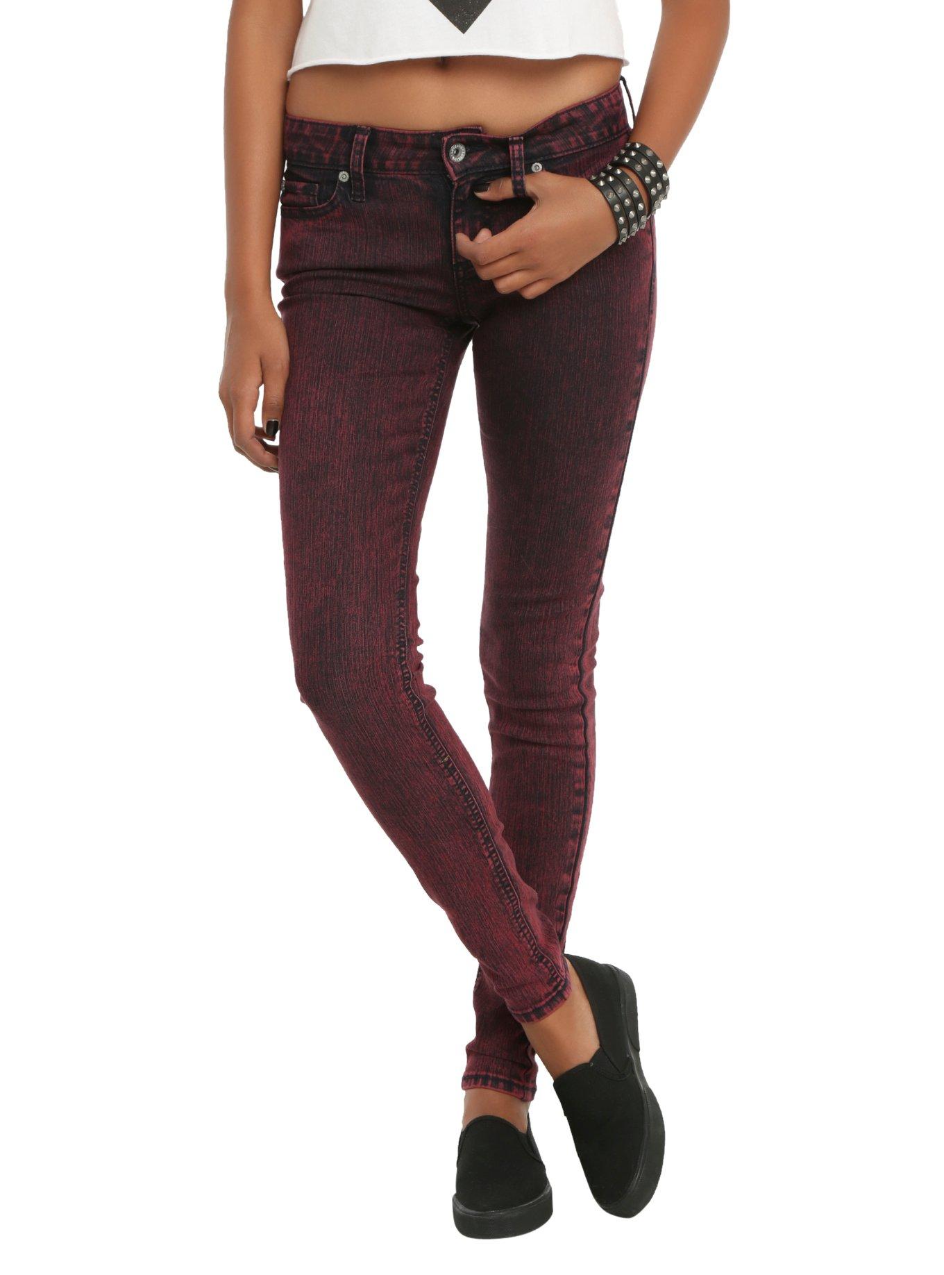 LOVEsick Burgundy Acid Wash Skinny Jeans | Hot Topic