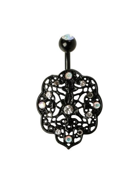14G Steel Black Filigree CZ Navel Barbell | Hot Topic