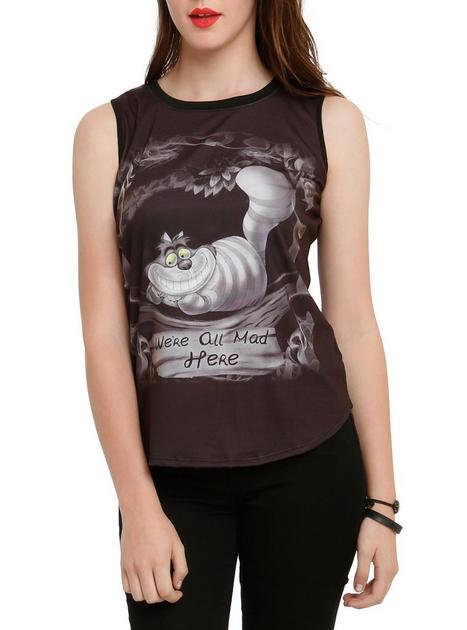 Disney Alice In Wonderland Cheshire Cat All Mad Girls Muscle Top | Hot ...