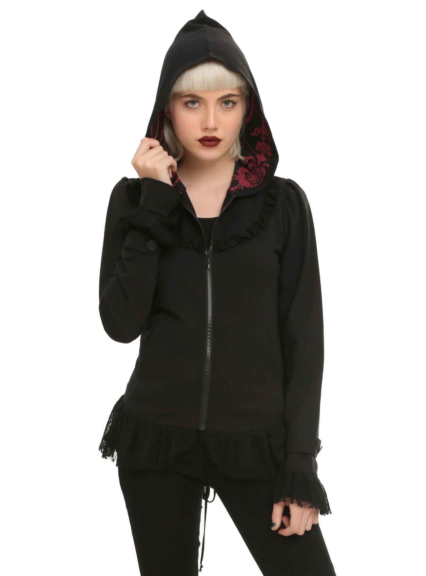 Black and Red Lace Hoodie | Hot Topic