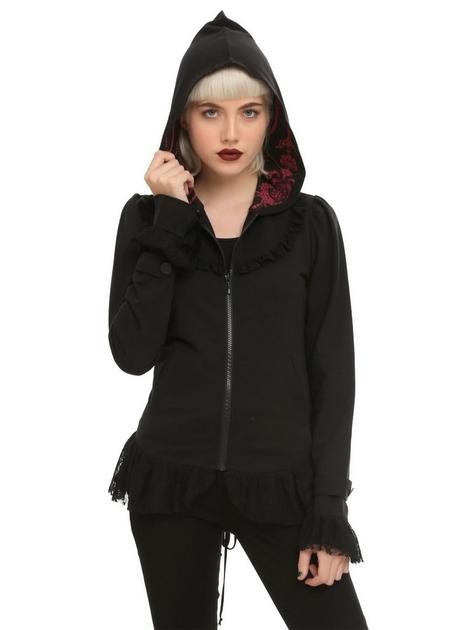 Black and Red Lace Hoodie | Hot Topic