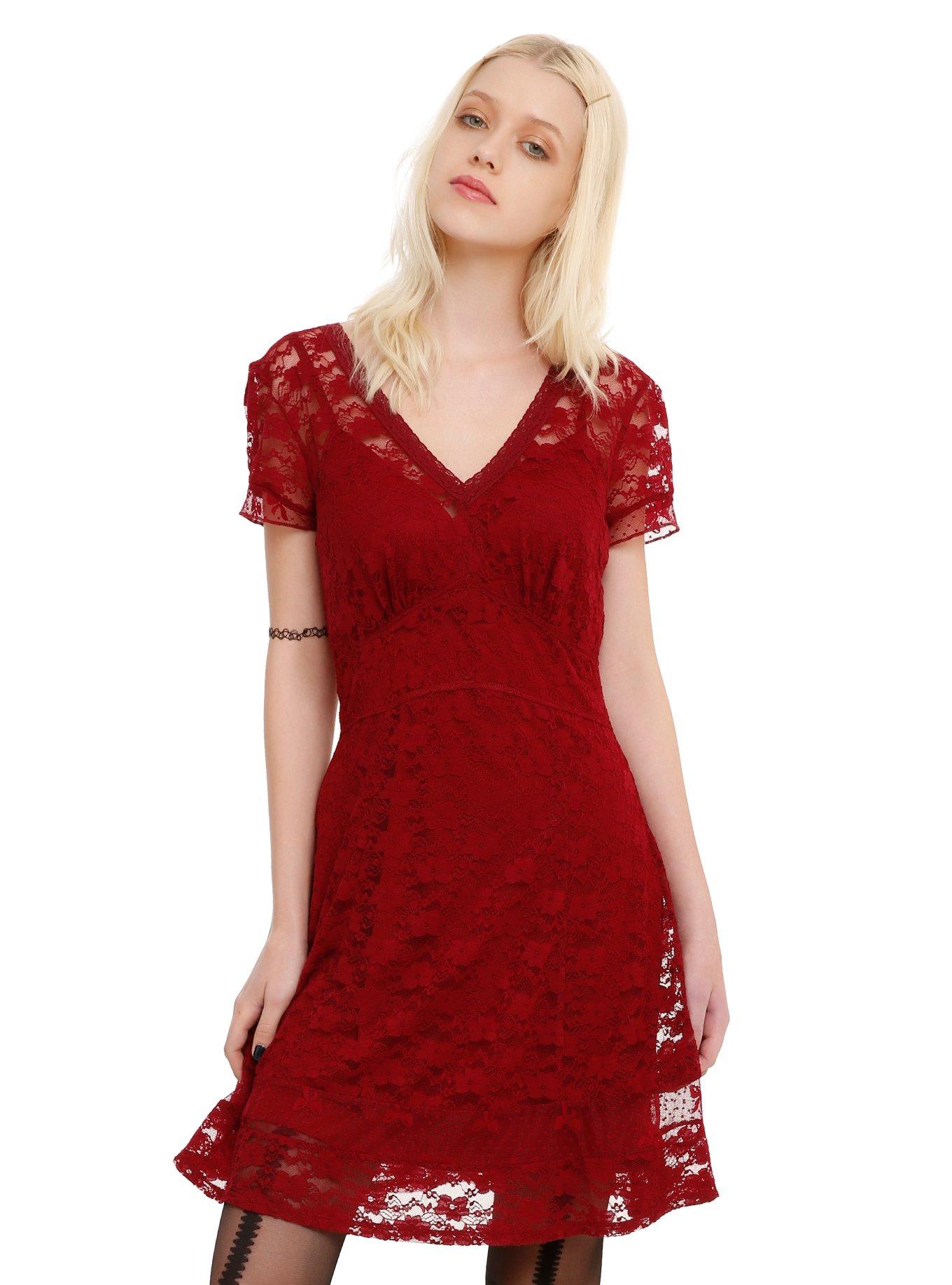 Royal Bones By Tripp Burgundy Lace Dress | Hot Topic