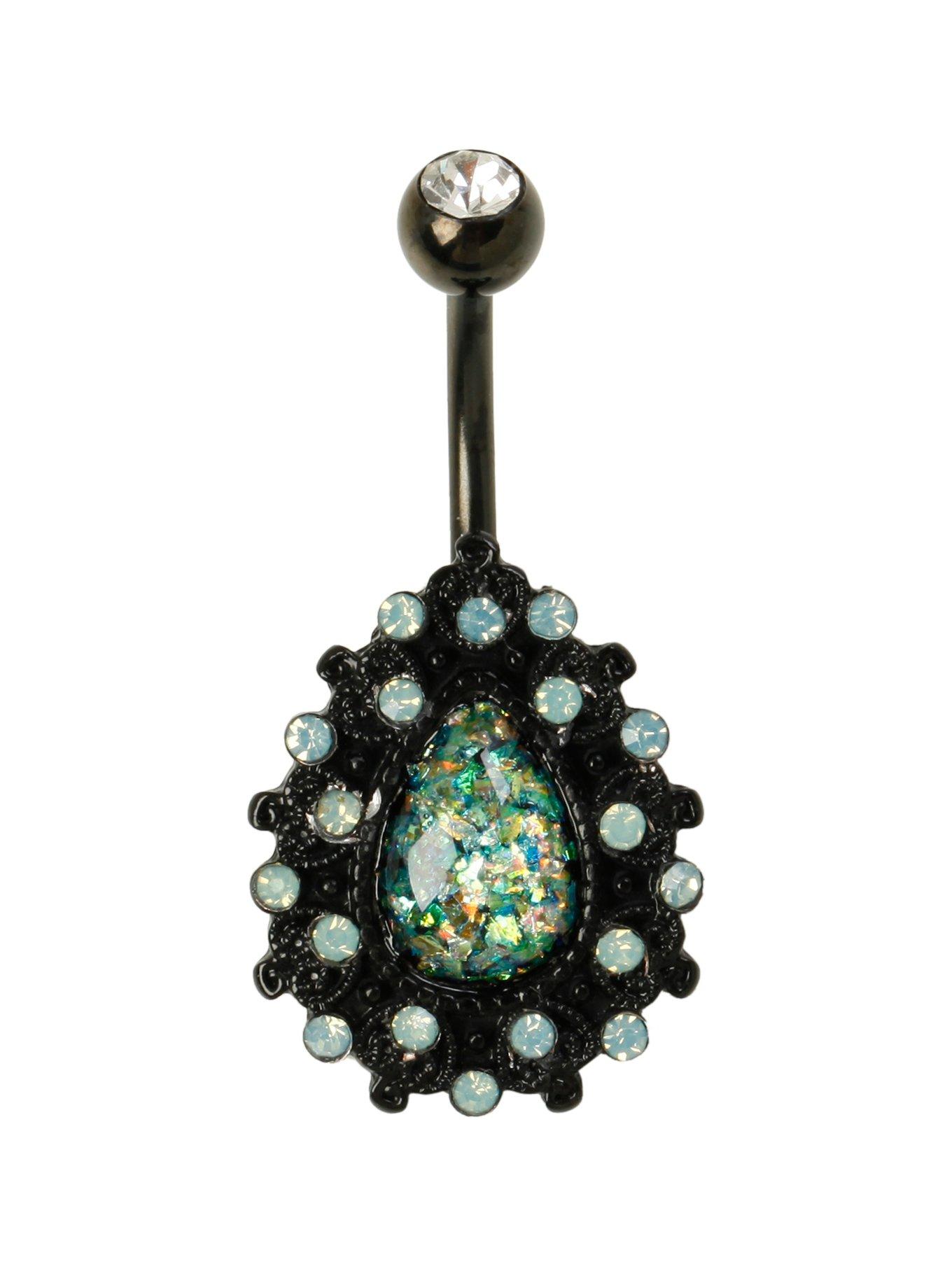 14G Steel Black Filigree Opal Navel Barbell | Hot Topic