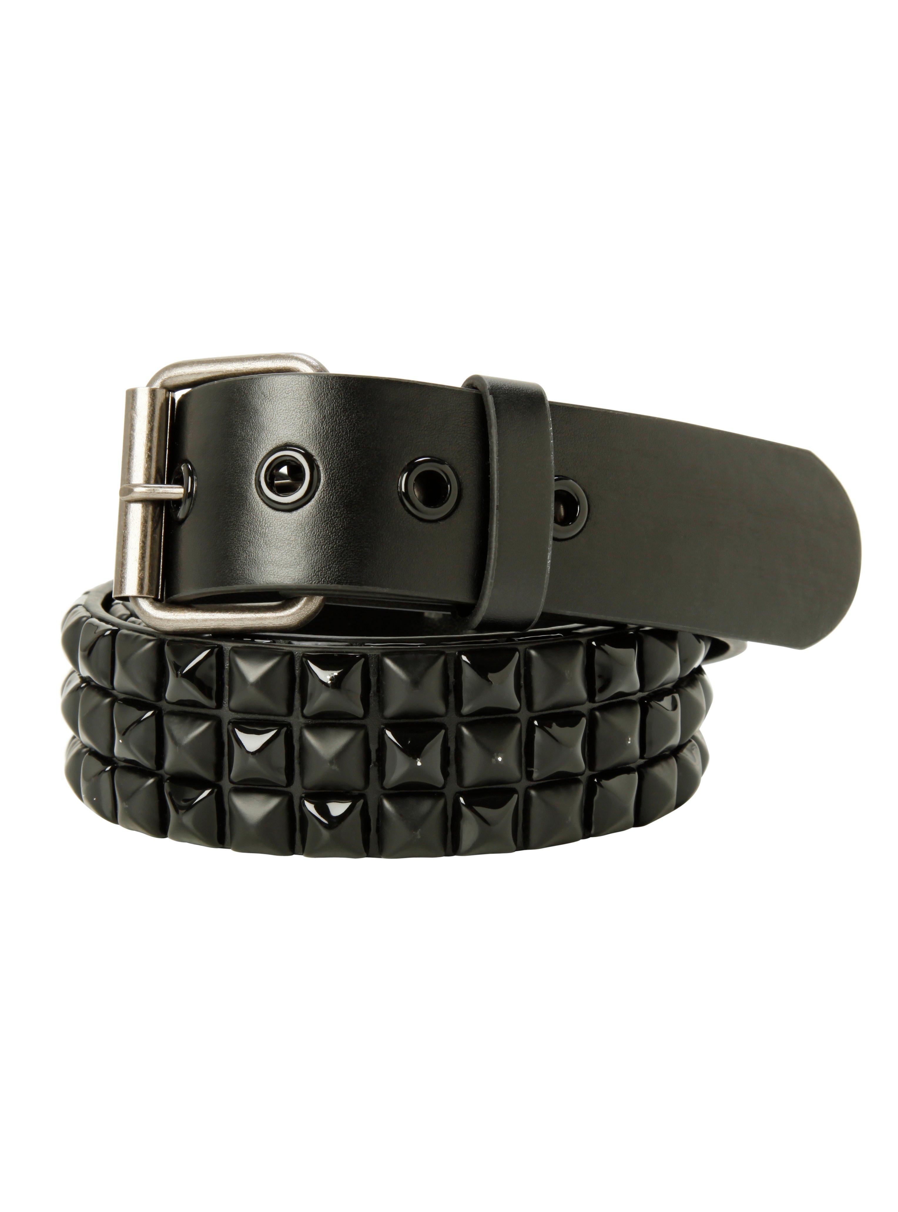 Black Shiny & Matte Checkered Pyramid Stud Belt | Hot Topic