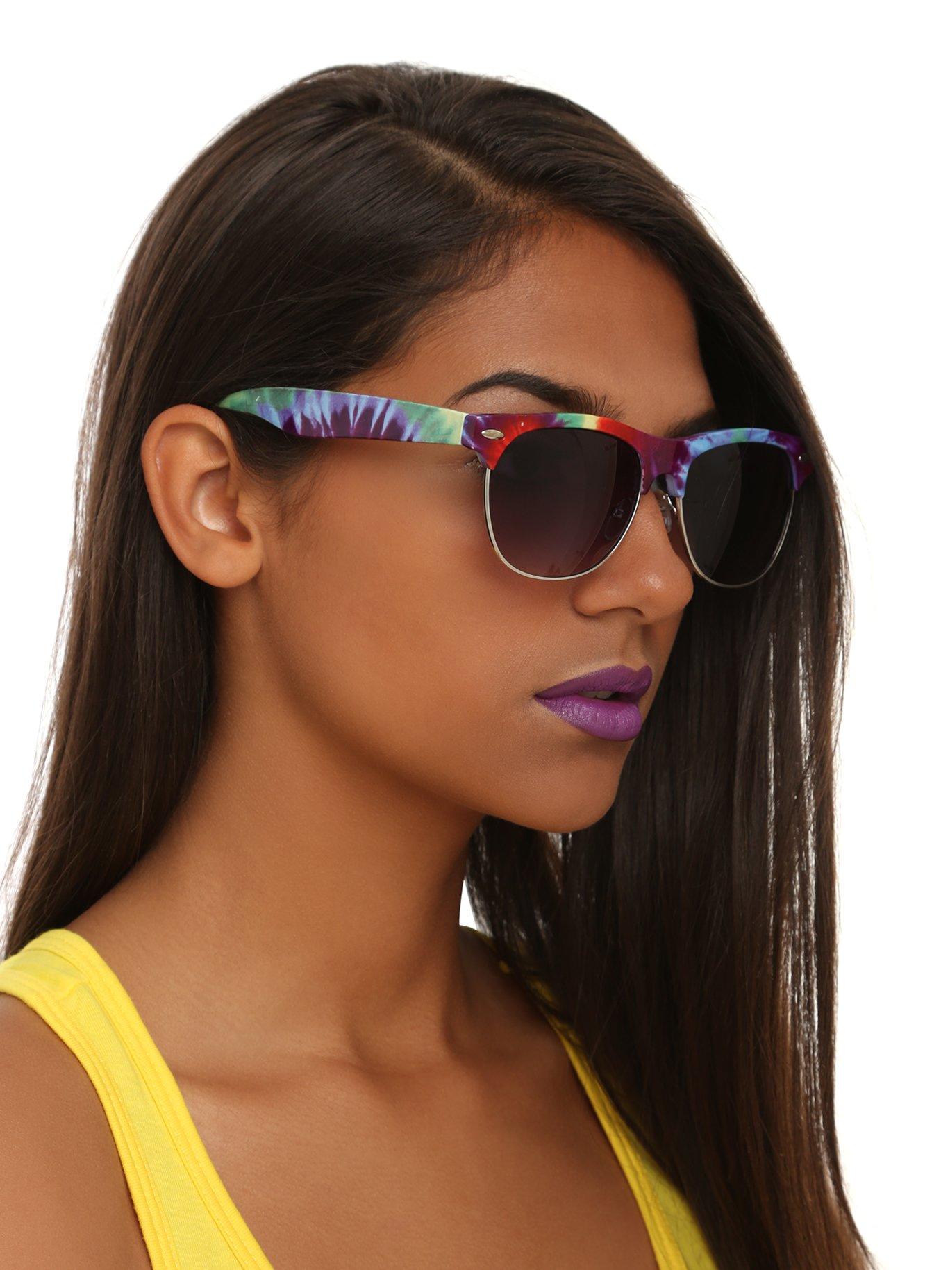 Rainbow Tie Dye Wire Rim Sunglasses | Hot Topic