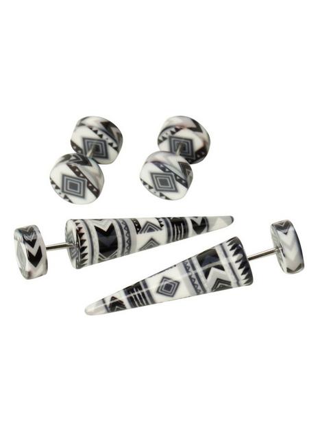 Black & White Aztec Faux Plug & Taper 4 Pack | Hot Topic