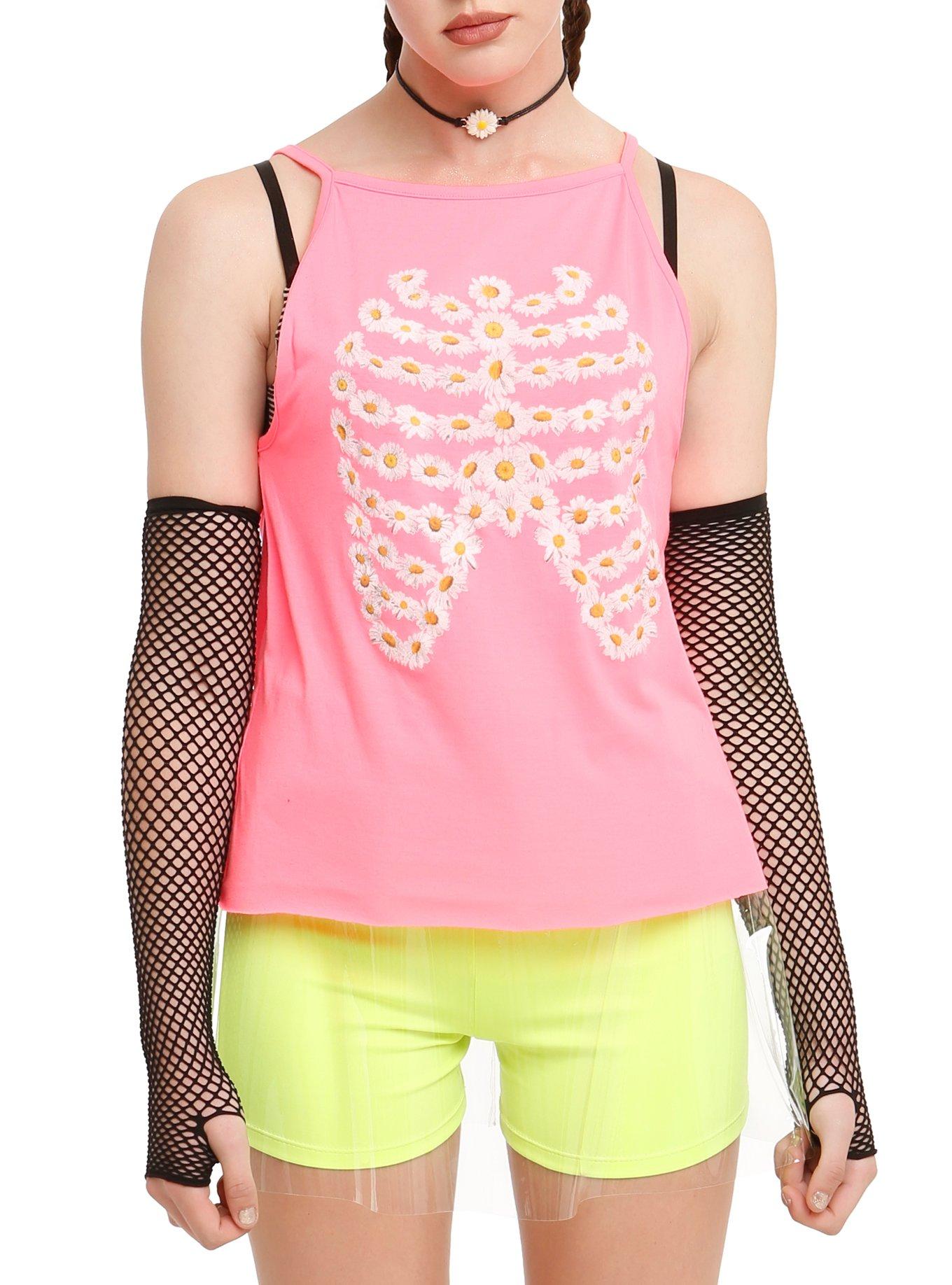 Neon Pink Daisy Rib Cage Girls Tank Top | Hot Topic