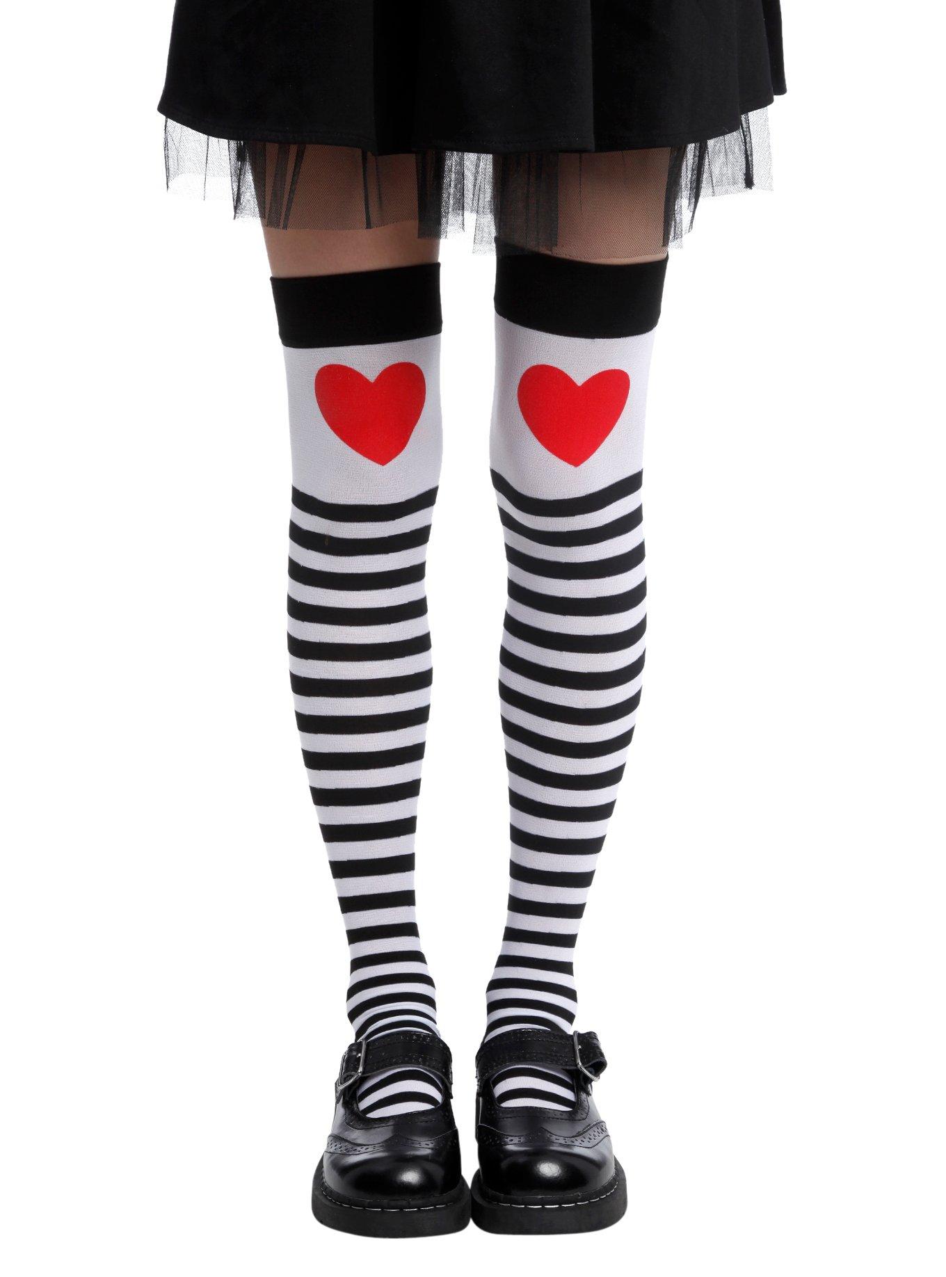 Lovesick Black And White Striped Heart Thigh Highs Hot Topic