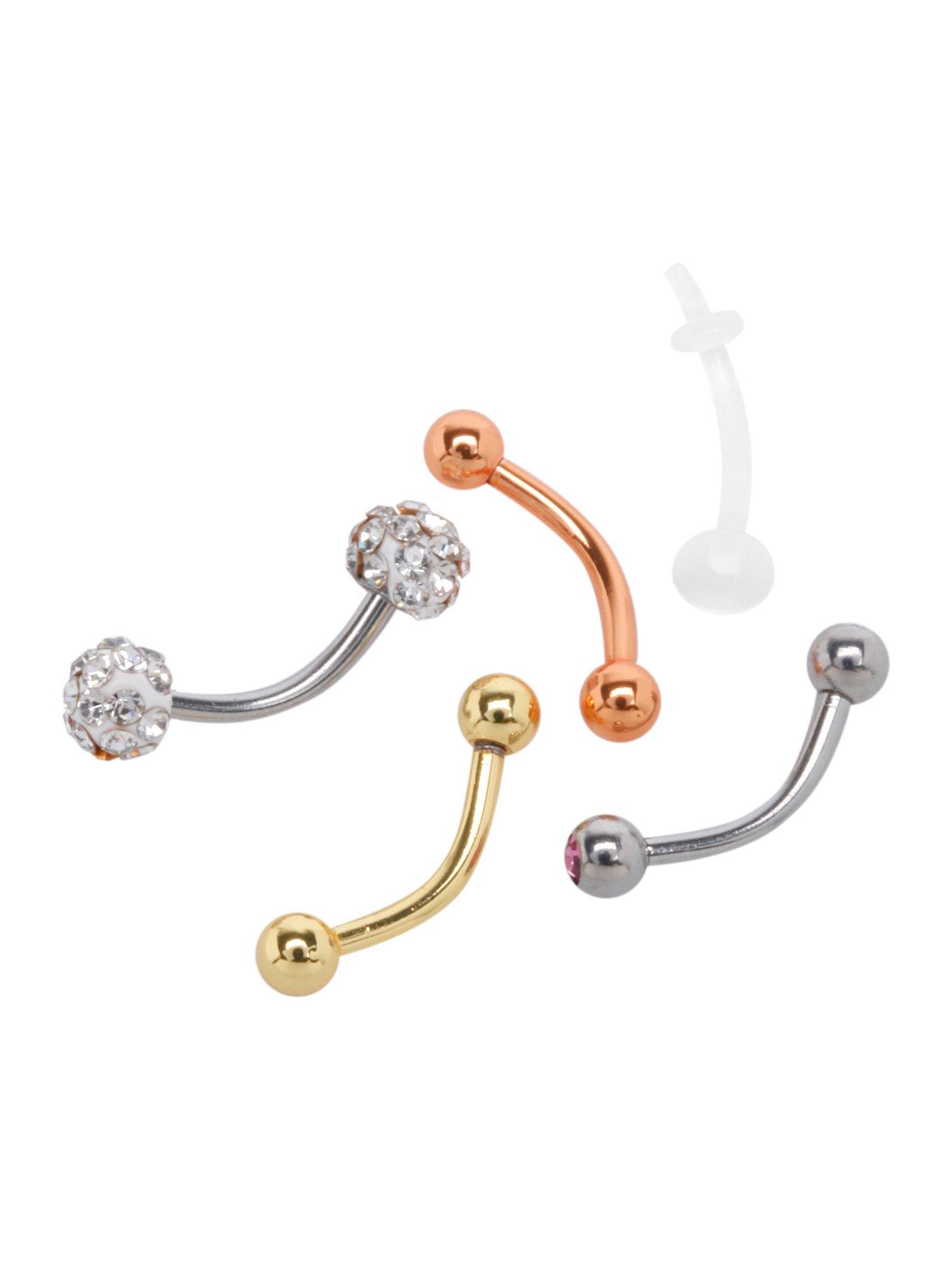 16G Steel Gold & Tiffany Vertical Labret 5 Pack | Hot Topic