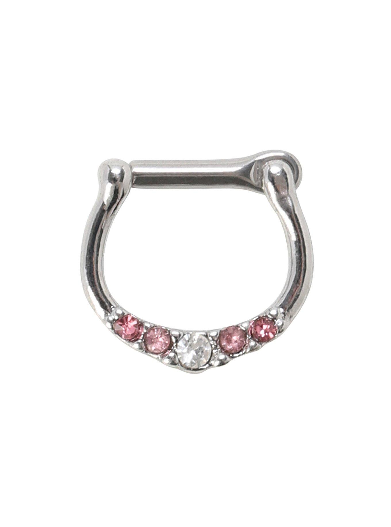 Steel Pink & Clear CZ Prong Septum Clicker | Hot Topic