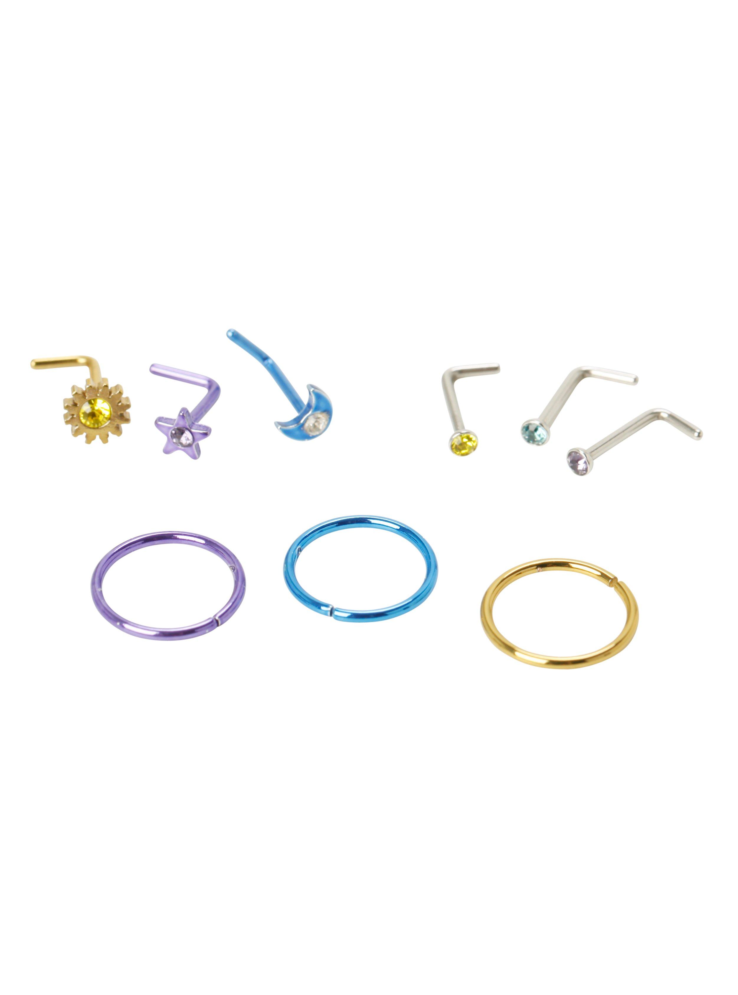 Gold Purple Blue Celestial Nose Stud & Hoop 9 Pack | Hot Topic