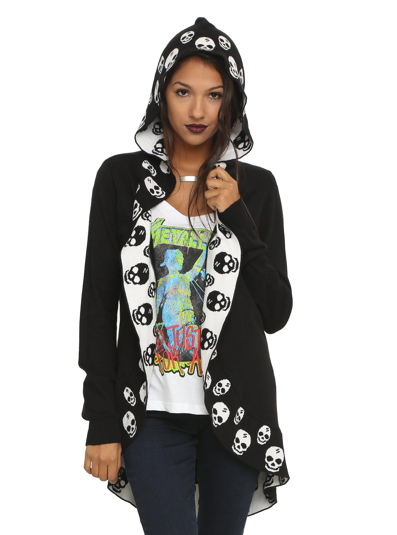 Black & White Skull Girls Hooded Cardigan | Hot Topic