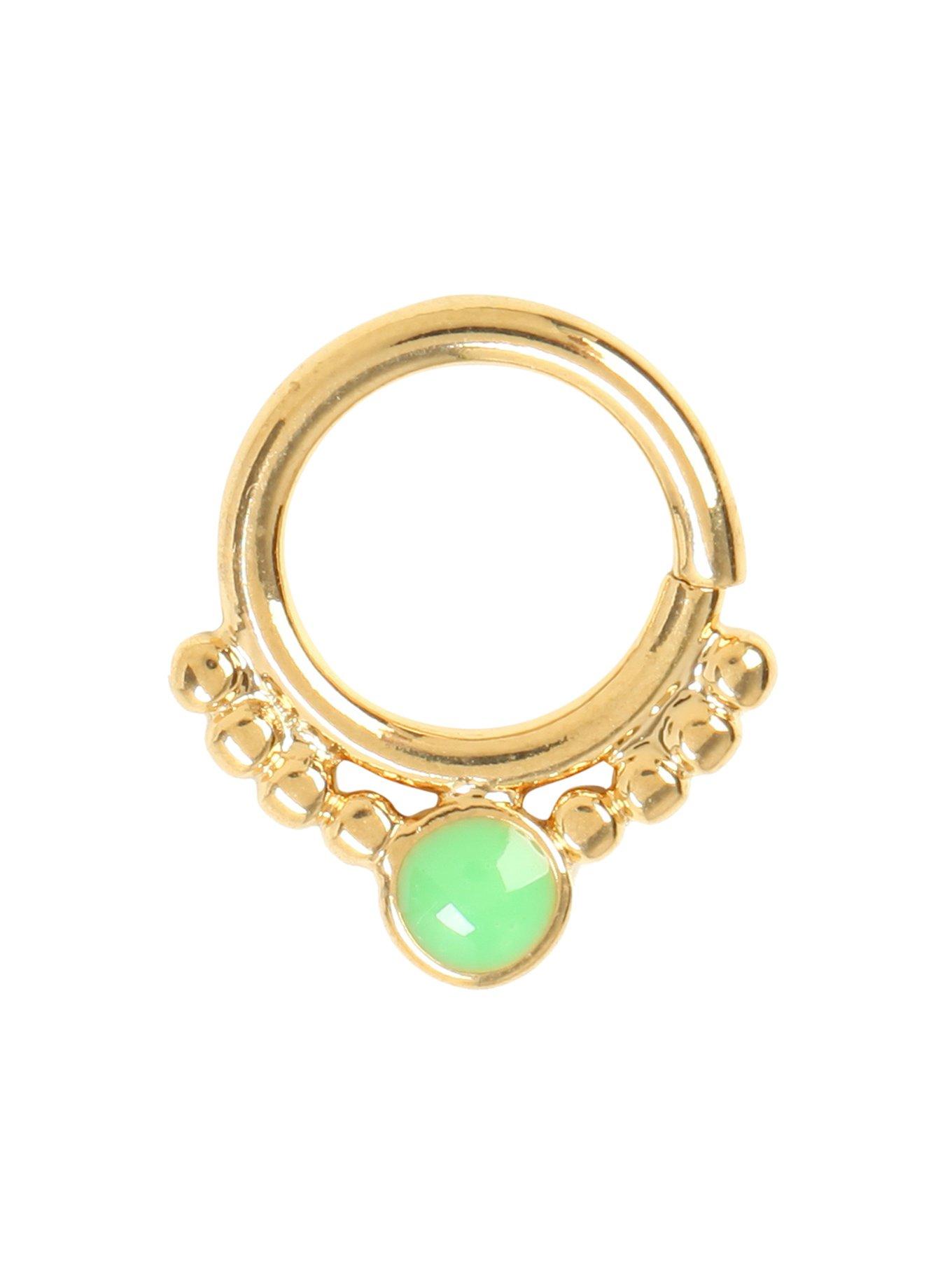 Steel Gold Tone Ball Jade Center Septum Ring | Hot Topic
