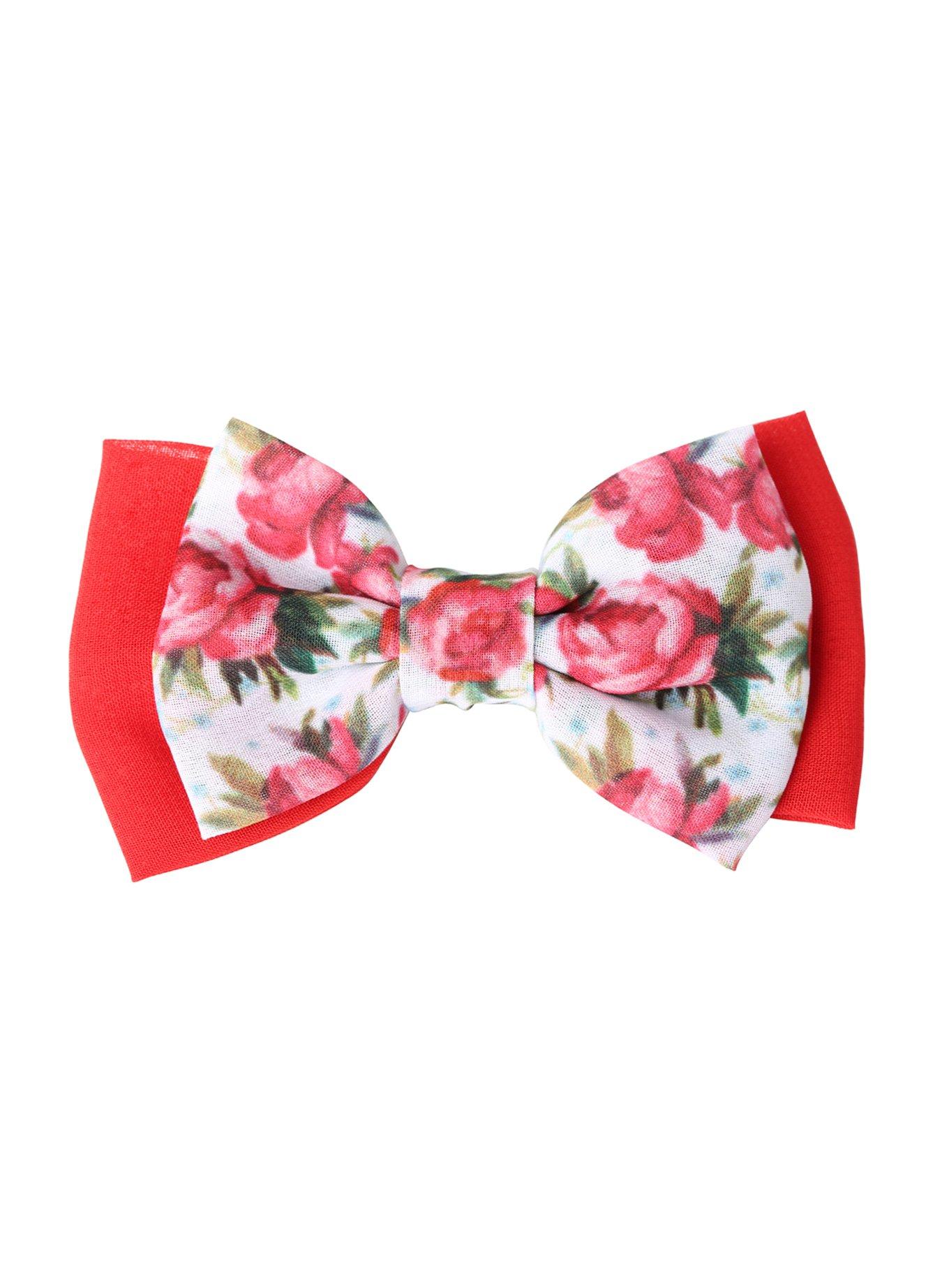 Floral Red Chiffon Hair Bow | Hot Topic