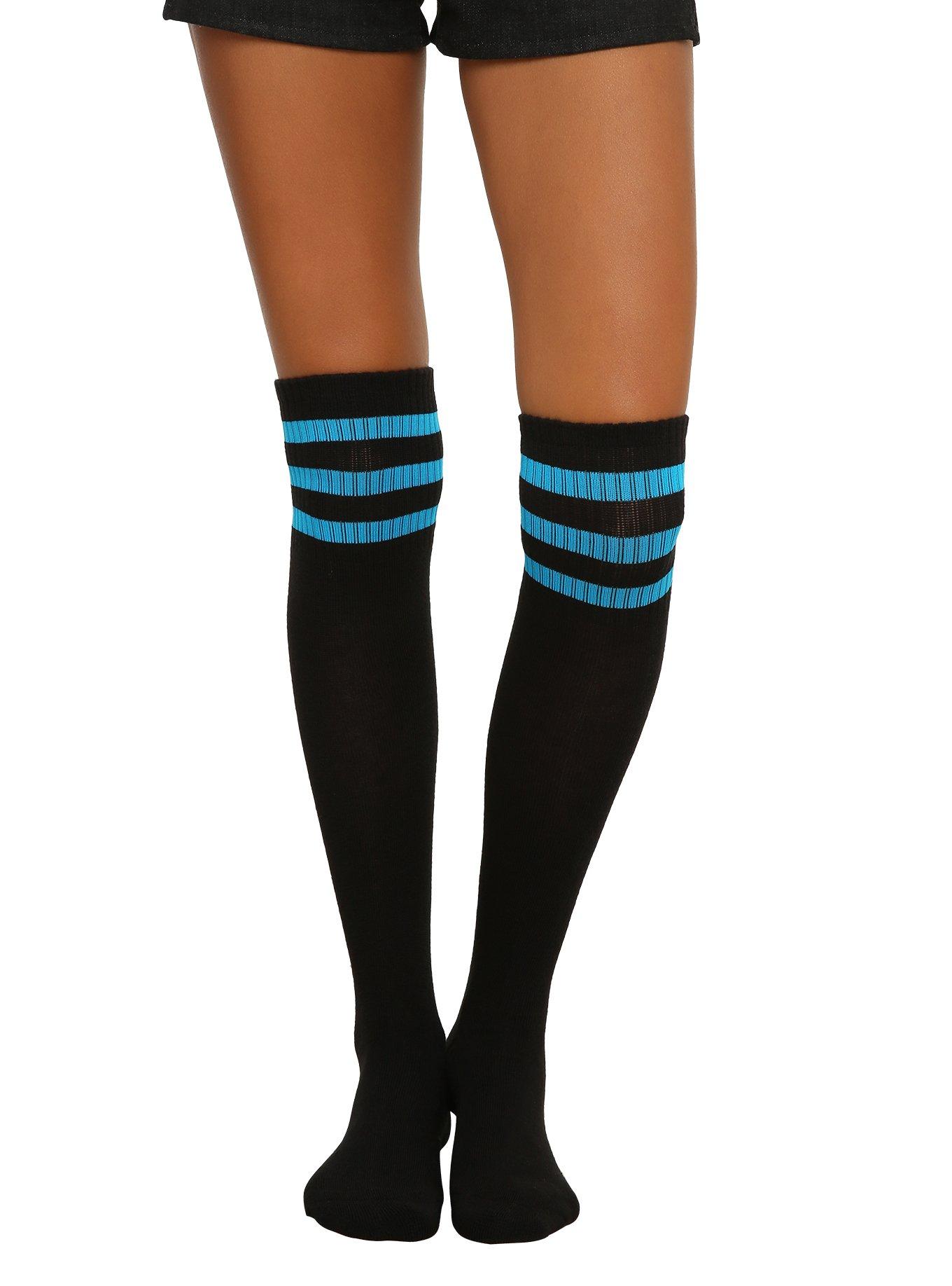 Black & Turquoise Varsity Knee-High Crew Socks | Hot Topic