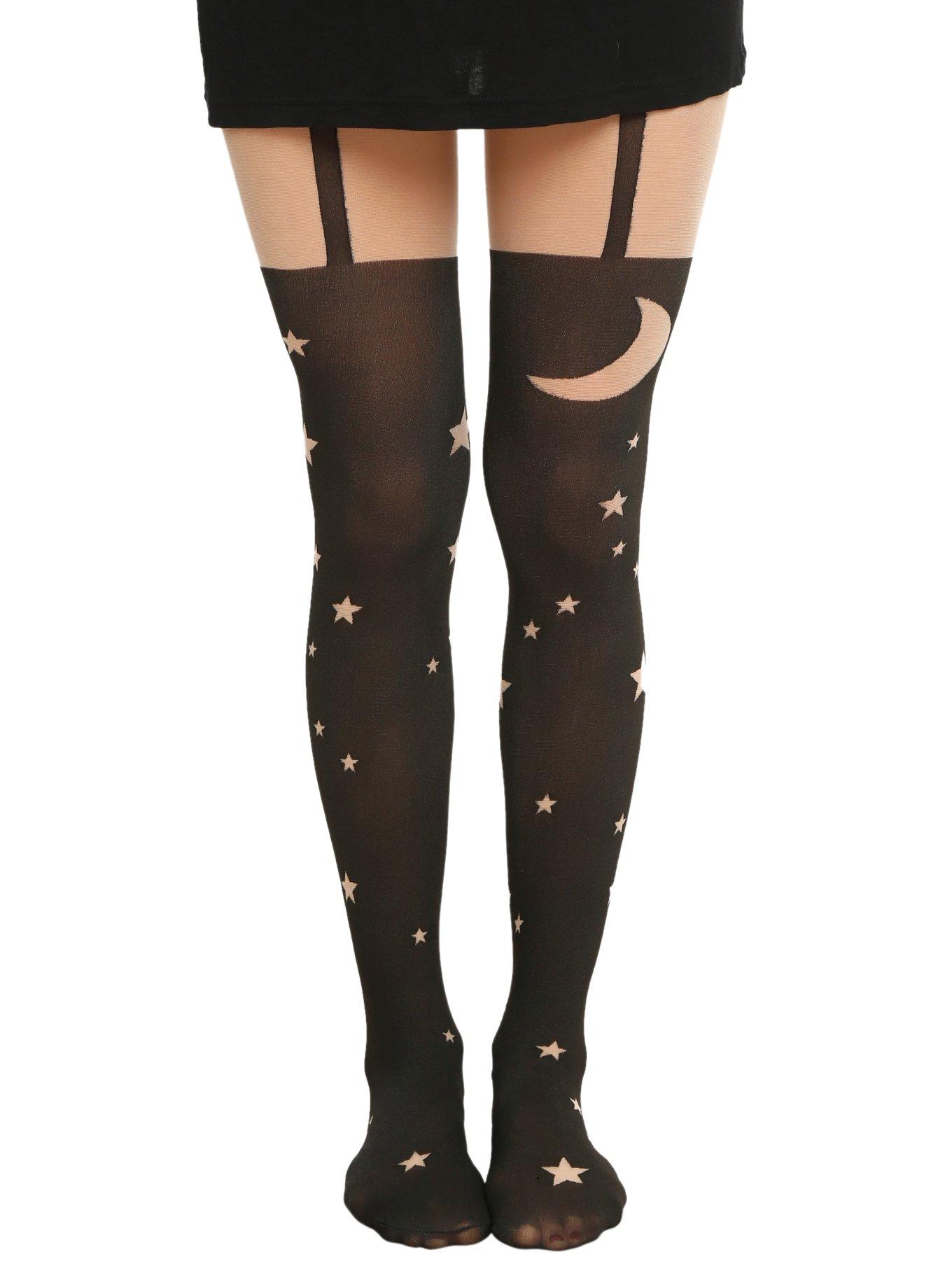 LOVEsick Moon & Stars Faux Thigh High Tights | Hot Topic