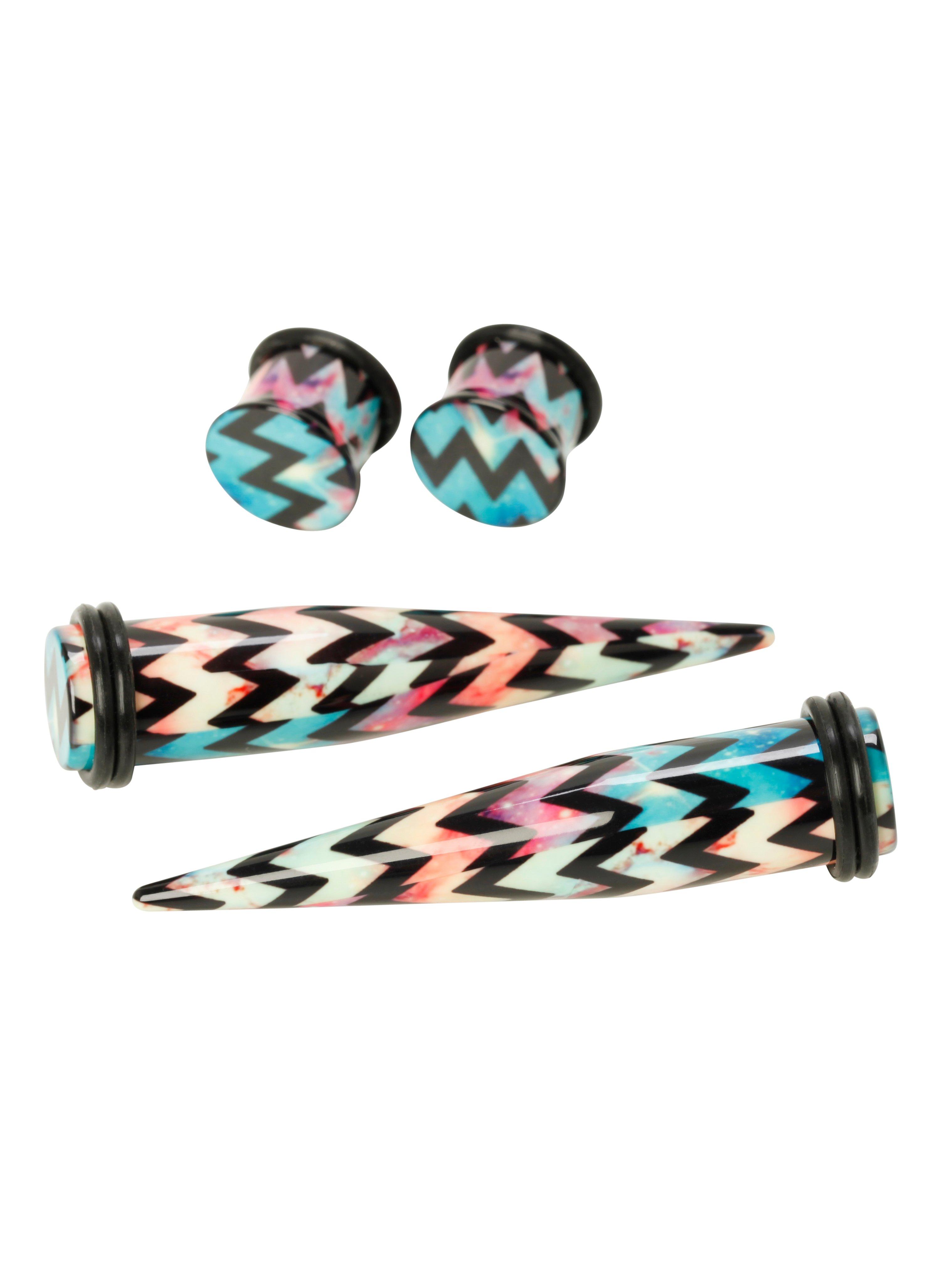 Acrylic Rainbow Ombre Chevron Taper & Plug 4 Pack | Hot Topic