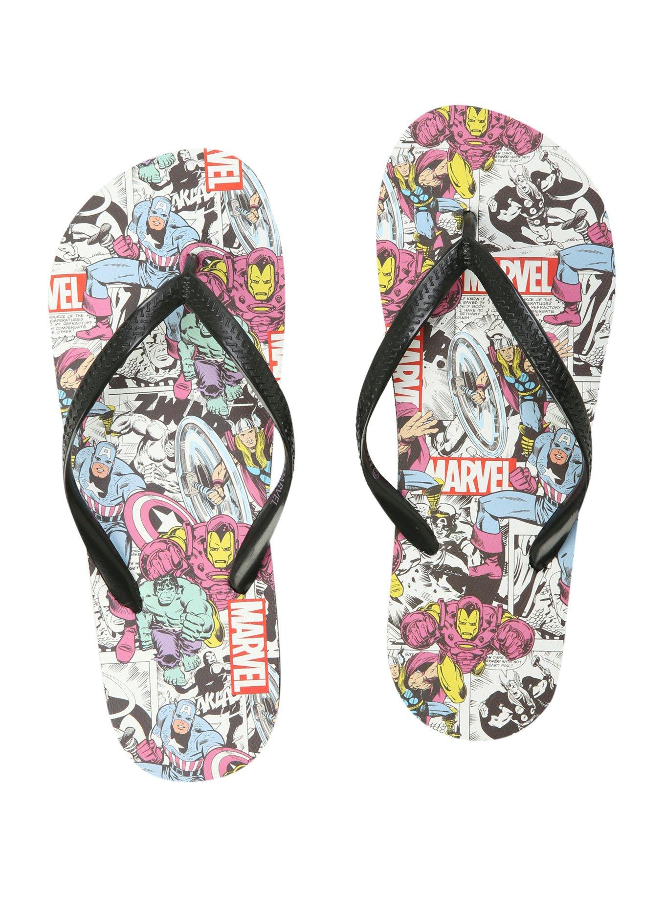 Marvel Heroes Black Flip Flops | Hot Topic