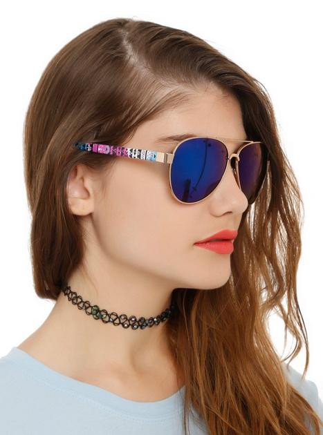 Aztec Galaxy Blue Flash Aviator Sunglasses Hot Topic