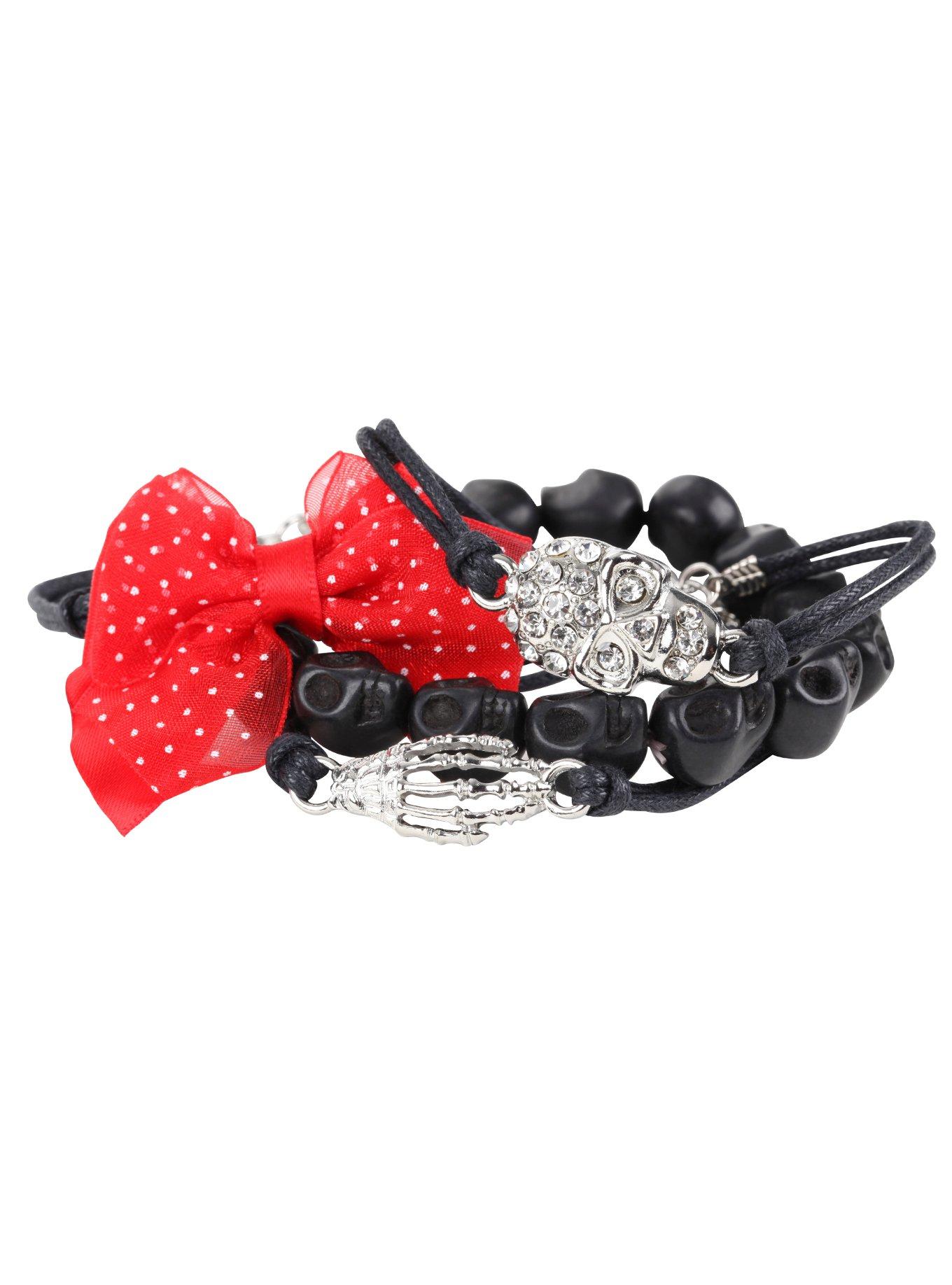 LOVEsick Skull Bow Bracelet 4 Pack | Hot Topic