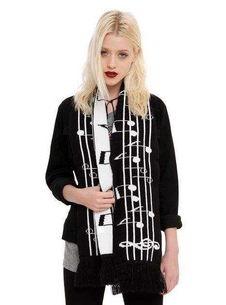Black & White Music Note Scarf | Hot Topic