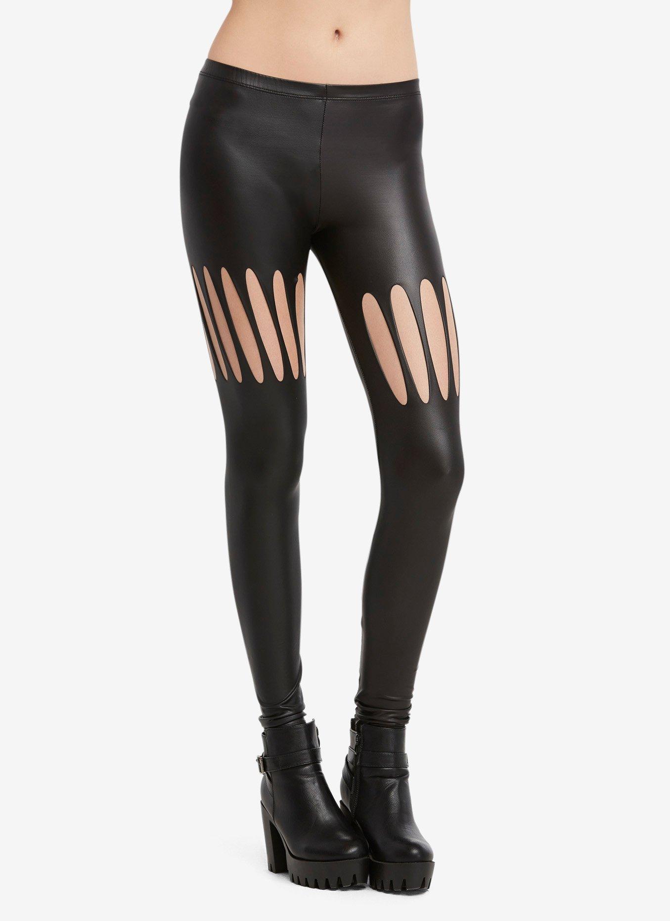 Faux Leather Slashed Leggings | Hot Topic