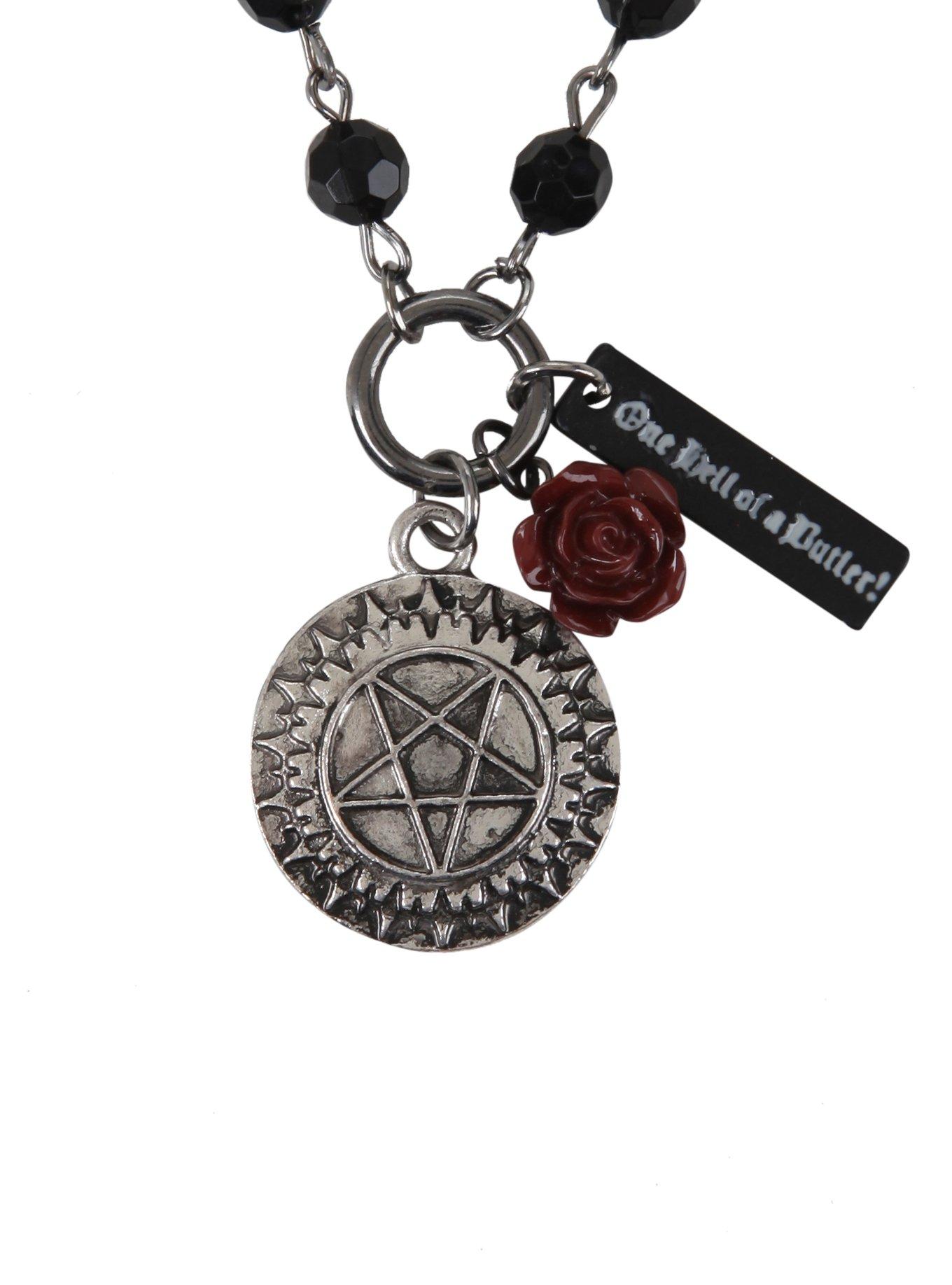 Black Butler Tetragrammaton Rosary Bead Necklace | Hot Topic