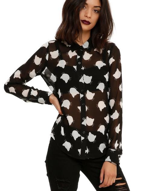 Chiffon Cat Print Top | Hot Topic