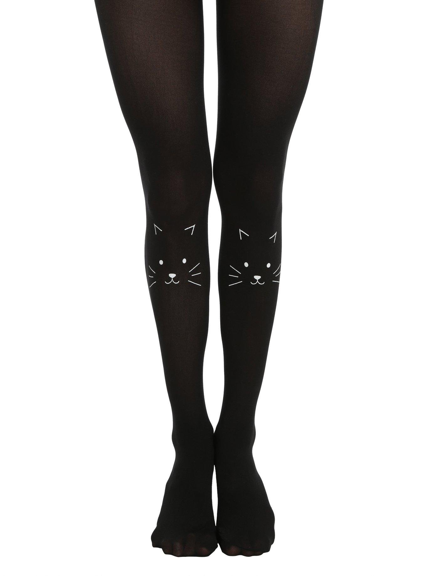 Black Cat Face Tights | Hot Topic